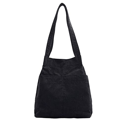 IAMUHI Corduroy Shoulder Handbag Small Tote Purse Casual Daily Bag,Gift for Women/Girls,Black