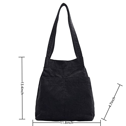 IAMUHI Corduroy Shoulder Handbag Small Tote Purse Casual Daily Bag,Gift for Women/Girls,Black