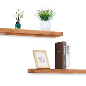 2 Pack 16" Solid Cedar Wood Floating Shelves, Brushed Finish, Wall Mounted for Home Living Room Bathroom