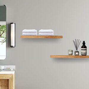 2 Pack 16" Solid Cedar Wood Floating Shelves, Brushed Finish, Wall Mounted for Home Living Room Bathroom