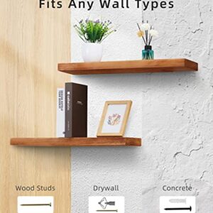 2 Pack 16" Solid Cedar Wood Floating Shelves, Brushed Finish, Wall Mounted for Home Living Room Bathroom