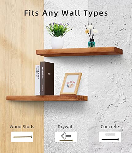 2 Pack 16" Solid Cedar Wood Floating Shelves, Brushed Finish, Wall Mounted for Home Living Room Bathroom