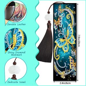 Alloyseed 2pcs Diamond Painting Bookmarks with Tassel for Office School Flower Animal Beaded Bookmark Kits DIY Special Shaped Diamond Art Craft Leather Bookmark Gift for Adults Kids Students Girls