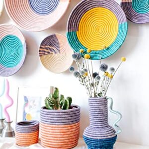 African Basket- Maiko/Rwanda Basket/Woven Bowl/Sisal & Sweetgrass Basket/Lilac, Teal, Golden Yellow