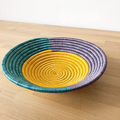 African Basket- Maiko/Rwanda Basket/Woven Bowl/Sisal & Sweetgrass Basket/Lilac, Teal, Golden Yellow