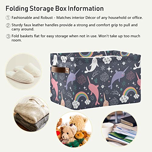 xigua Narwhal Pattern Storage Bin for Toy Storage Basket Dirty Clothes Sundries Office Home Closet Organizer Shelf Cube Box Waterproof Laundry Basket