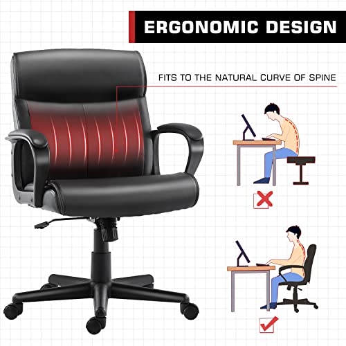 HOMEFLA Home Office Chair Mid-Back Office Computer Desk Chair with Armrest Adjustable Height/Tilt Swivel Rolling Chair