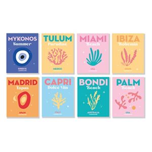 print a to z® livingroom wall art crayons poster prints decor set, unframed set of 8 ( 8”x10” ), preppy room decor, preppy wall decor, preppy posters, preppy pictures, preppy paintings, ibiza print, miami wall art, travel prints, capri print, mexico pri