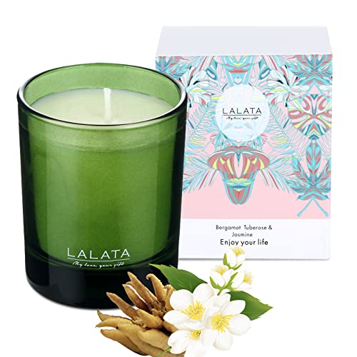 LALATA Scented Candles Bergamot & Tuberose Jasmine Candle for Home Natural Soy Candles 8 OZ-220g 45 Hours Burn Home Decor Aromatherapy Jar Candles