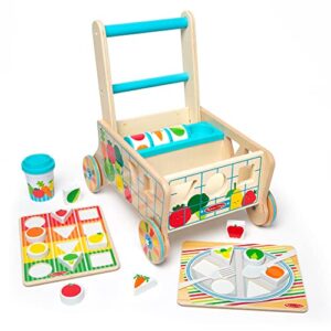 melissa & doug wooden shape sorting grocery cart push toy and puzzles – pretend play grocery toys, sorting and stacking toys for infants and toddlers ages 1+ – fsc-certified materials