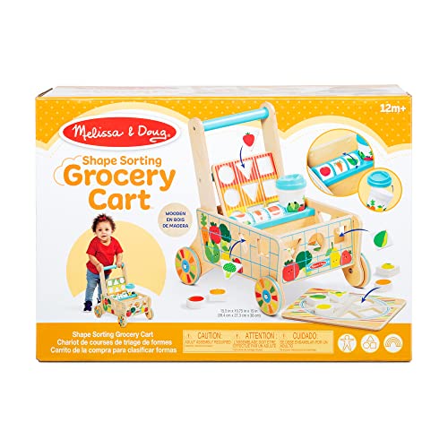 Melissa & Doug Wooden Shape Sorting Grocery Cart Push Toy and Puzzles - Pretend Play Grocery Toys, Sorting And Stacking Toys For Infants And Toddlers Ages 1+ - FSC-Certified Materials