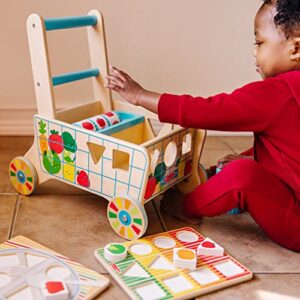 Melissa & Doug Wooden Shape Sorting Grocery Cart Push Toy and Puzzles - Pretend Play Grocery Toys, Sorting And Stacking Toys For Infants And Toddlers Ages 1+ - FSC-Certified Materials