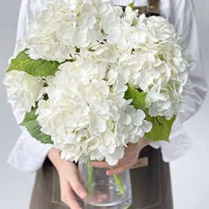 YalzoneMet 3PCS White Hydrangea Artificial Flowers,21inchs Real Touch Faux Hydrangea Flowers for Decoration,Wedding Centerpieces Fake Flowers for Tables Bride Bridesmaid Bouquet Party Home Garden