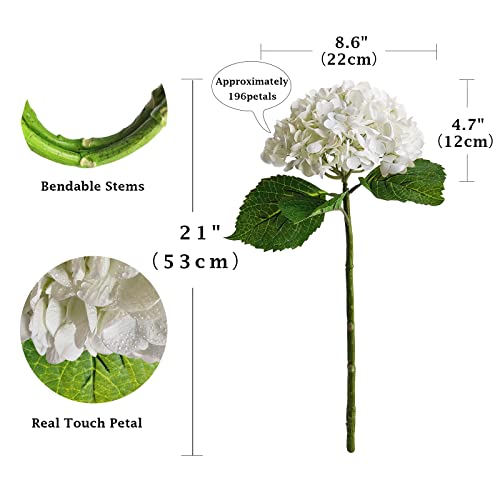 YalzoneMet 3PCS White Hydrangea Artificial Flowers,21inchs Real Touch Faux Hydrangea Flowers for Decoration,Wedding Centerpieces Fake Flowers for Tables Bride Bridesmaid Bouquet Party Home Garden