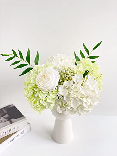 YalzoneMet 3PCS White Hydrangea Artificial Flowers,21inchs Real Touch Faux Hydrangea Flowers for Decoration,Wedding Centerpieces Fake Flowers for Tables Bride Bridesmaid Bouquet Party Home Garden