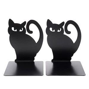 hovico 1 pair bookends,book ends, book ends for shelves, heavy duty metal black bookend support for shelves offices – black cat