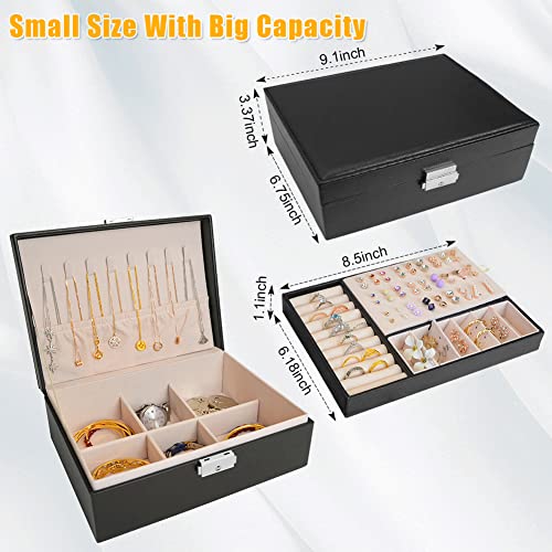 MRMOSY Jewelry Box for Women Girls Jewelry Organizer Storage Case 2 Layer PU Leather Display with Removable Tray and Lock for Necklace Earrings Rings Bracelets, Girlfriend Wife Ideal Gift