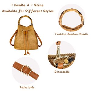 Hirooms Women Beach Bag Straw Woven Shoulder Bag Tote Bag Crossbody Bucket Handbags Summer Handmade Hobo Purse Bamboo Handle (Brown)