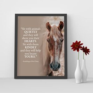 "Sit With Animals Quietly" Inspirational Wall Art Sign -8 x 10" Rustic Typographic Poster Print w/Horse Image-Ready to Frame. Home-Office-Country-Barn Decor. Perfect Gift for Vets & Horse Lovers!