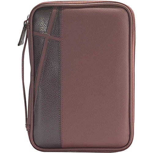 Man of God Two-Tone Brown Cross Faux Leather Men's Bible Cover Case, Large