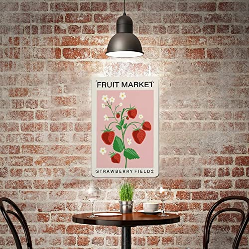 Loyience Fruit Market tin Sign, Strawberry Fruit Print, Kitchen Art Print, Food Art,Pink Home Decor, Dining Room,Retro Signs Home Decoration Gifts for Mom,Dad and Friends Metal Tin Sign 5.5X8 Inch