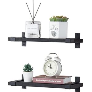 lavievert floating shelves wall mounted set of 2, rustic wood wall storage shelves for bedroom, living room, bathroom, kitchen, office – black