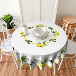 Yellow Lemon Round Tablecloths, Summer Circular Table Cover Washable Polyester for BBQ, Buffet Table, Parties, Holiday Dinner 60 Inch