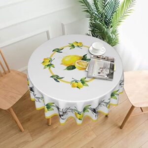 Yellow Lemon Round Tablecloths, Summer Circular Table Cover Washable Polyester for BBQ, Buffet Table, Parties, Holiday Dinner 60 Inch