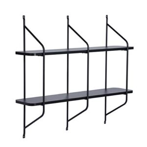 furniturer floating shelves wall mounted storage shelves, 2-tier wall shelves modern hanging shelves with metal frames, decorative display rack shelf for living room bedroom, black