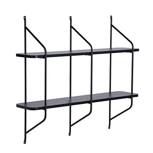 FurnitureR Floating Shelves Wall Mounted Storage Shelves, 2-Tier Wall Shelves Modern Hanging Shelves with Metal Frames, Decorative Display Rack Shelf for Living Room Bedroom, Black