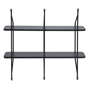 FurnitureR Floating Shelves Wall Mounted Storage Shelves, 2-Tier Wall Shelves Modern Hanging Shelves with Metal Frames, Decorative Display Rack Shelf for Living Room Bedroom, Black