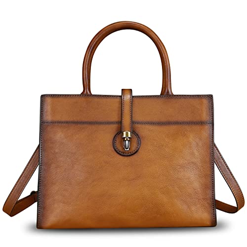 Genuine Leather Top Handle Handbag Purse for Women Vintage Over the Shoulder Bag Handmade Crossbody Satchel Tote (Brown)