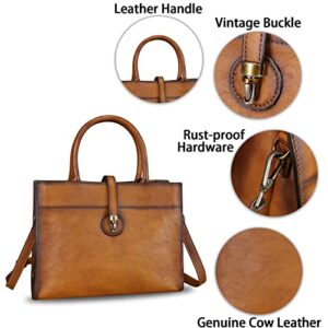 Genuine Leather Top Handle Handbag Purse for Women Vintage Over the Shoulder Bag Handmade Crossbody Satchel Tote (Brown)