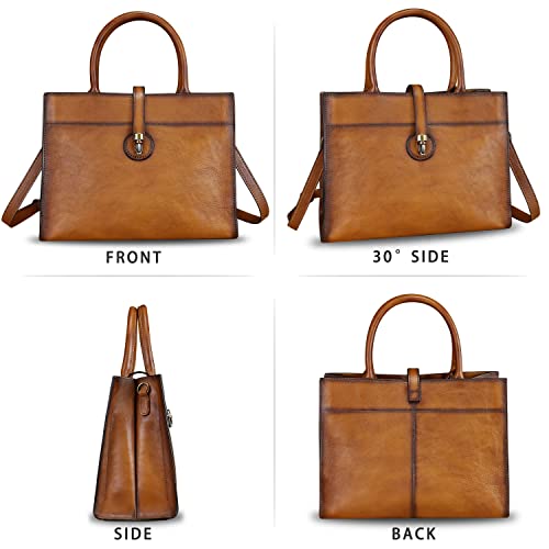 Genuine Leather Top Handle Handbag Purse for Women Vintage Over the Shoulder Bag Handmade Crossbody Satchel Tote (Brown)