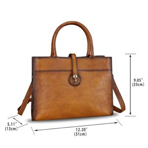 Genuine Leather Top Handle Handbag Purse for Women Vintage Over the Shoulder Bag Handmade Crossbody Satchel Tote (Brown)