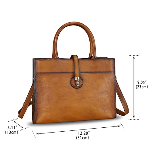 Genuine Leather Top Handle Handbag Purse for Women Vintage Over the Shoulder Bag Handmade Crossbody Satchel Tote (Brown)