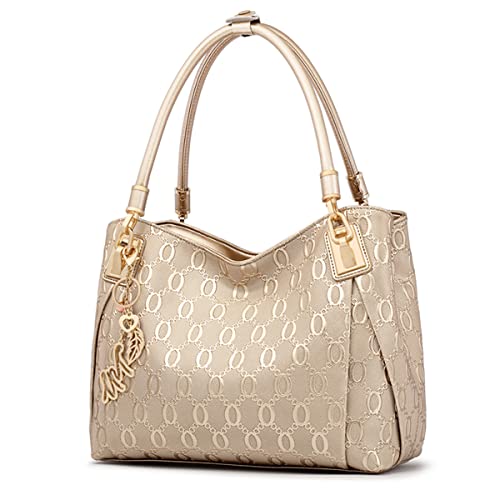 Gold Handbags for Women Cow Leather Top-handle Purse Ladies Pocketbooks Shoulder Bags Work Tote Bags