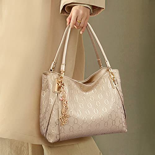 Gold Handbags for Women Cow Leather Top-handle Purse Ladies Pocketbooks Shoulder Bags Work Tote Bags