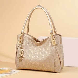 Gold Handbags for Women Cow Leather Top-handle Purse Ladies Pocketbooks Shoulder Bags Work Tote Bags