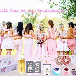 Bridesmaid Proposal Gifts Set-Will You be My Bridesmaid Gift Box, Wedding Engagement Gifts,Bachelorette Party Bridal Showers gifts,Bridesmaids Bracelets, Necklaces And Bridesmaids Socks Rose Spa Gifts