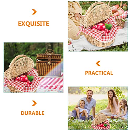 BESPORTBLE Bread Storage Basket Handheld Basket Outdoor Picnic Basket with Double Lids