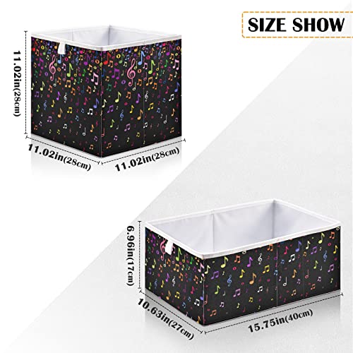 DOMIKING Music Notes Storage Bins for Closet Shelves Bedroom Foldable Fabric Storage Boxes with Sturdy Handle Large Baskets Organization Cubes 11 Inch