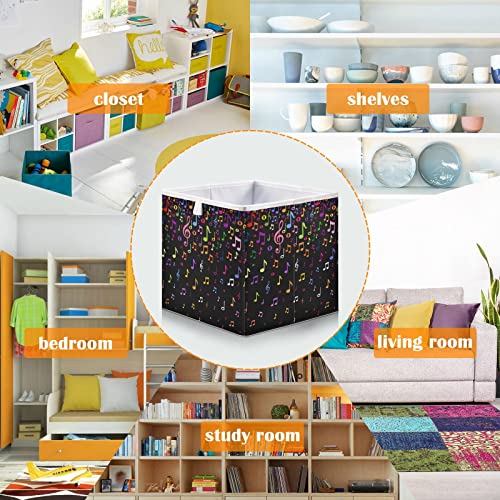 DOMIKING Music Notes Storage Bins for Closet Shelves Bedroom Foldable Fabric Storage Boxes with Sturdy Handle Large Baskets Organization Cubes 11 Inch