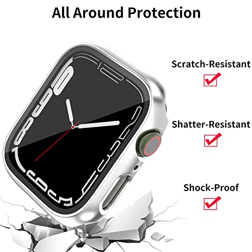 [4 Pack] Hard PC Plating Case Compatible for Apple Watch Series 7 45mm with Tempered Glass Screen Protector, Full Around Protective Cover Bumper for iWatch Smartwatch