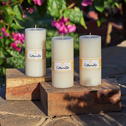 Simply Soson Citronella Scented Candles | 3x6 Pillars | Set of 3 | +40 Hours Burning Time | Outdoor Use