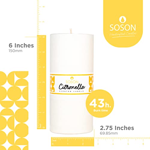 Simply Soson Citronella Scented Candles | 3x6 Pillars | Set of 3 | +40 Hours Burning Time | Outdoor Use