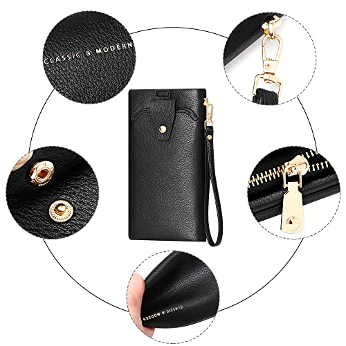 YOUBDM Clutch Wallet for Women Cell Phone Purse With Credit Card Holder Soft Pebbled Leather Wallet with Wristlet Strap(Black)