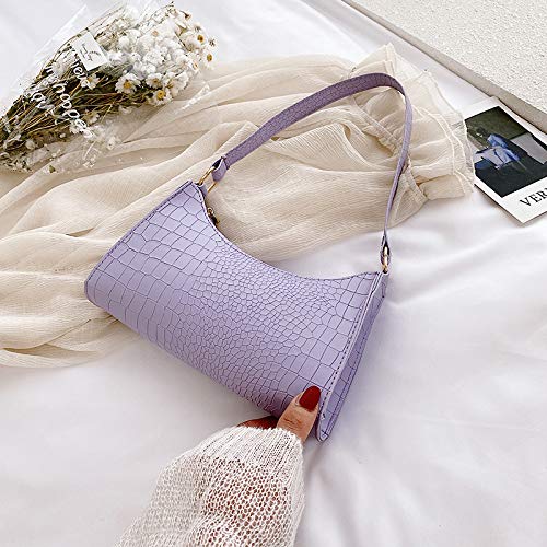 Amazingeverything Bag Purse Shoulder Bag Retro Classic Clutch Croc Tote Bag Shoulder HandBags, Crocodile Purses (Lavender)