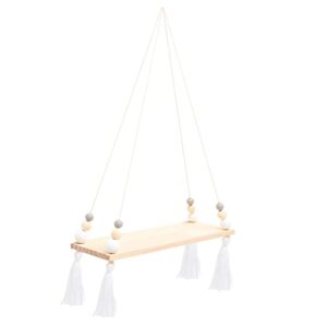 milisten rope hanging floating shelves wood beads wall shelf boho storage rack decorative display ledge shelf for living room kids room bedroom bathroom kitchen white