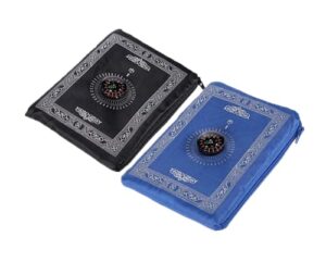 hitopin 2 pieces travel prayer mat, 60cm*100cm portable prayer mat, waterproof prayer mat, prayer rug, muslim travel prayer mat, for ramadan gifts, islamic muslim prayer (black, blue)